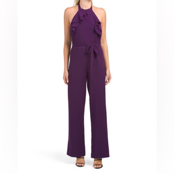 bebe | Pants & Jumpsuits | Bebe Ruffle Halter Jumpsuit | Poshmark